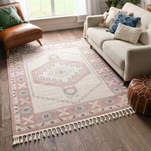 well woven loop-de-loop kaya southwestern tribal medallion blush kilim-style 5'3" x 7'3" area rug