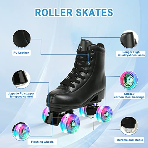 Jessie Leather Roller Skates Roller Skates for Women Outdoor and Indoor Adjustable Four-Wheel Premium Roller Skates for Women Men Boys and Girls