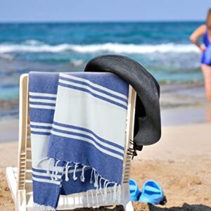 Goroly Home 2 Pack Cotton Beach Towel, Turkish Beach Towel, Gym Towels, Turkish Peshtemal Towels, Pestemal Towels, Thin Camping Bath, Pool Blanket, Fouta Towels 100% Cotton- 36x71 Inch - Royal Blue