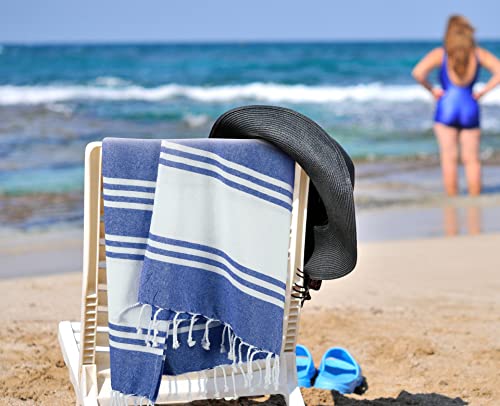 Goroly Home 2 Pack Cotton Beach Towel, Turkish Beach Towel, Gym Towels, Turkish Peshtemal Towels, Pestemal Towels, Thin Camping Bath, Pool Blanket, Fouta Towels 100% Cotton- 36x71 Inch - Royal Blue