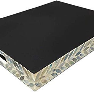 I-lan Creative Rectangular Mother of Pearl Shell Severing Tray Lacquer Wooden Decorative Tray Handmade Shell Serving Tray (35cm)