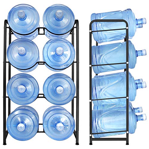 Water Bottle Storage Rack, 4-Tier Reinforced Carbon Steel Water Jug Holder for 8 Bottles of 5-Gallon Water Cooler Bottles Organizer for Office, Family, Garages, Restaurant, and Gym. Black