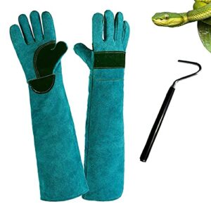 hamiledyi animal handling gloves bite with hook proof reinforced leather padding dog cat scratch bird falcon protection grabbing for reptile squirrel snake bite lizard boa bbq 23inch