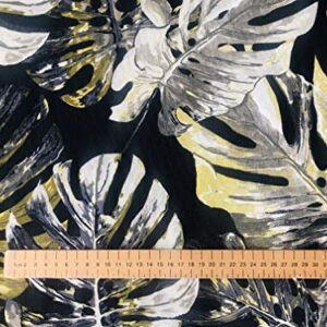 Black & Green Palm Banana Leaf Print Fabric Tropical Leaves Cotton Curtain Material Upholstery - 55 inches Wide (Sold by The Yard)