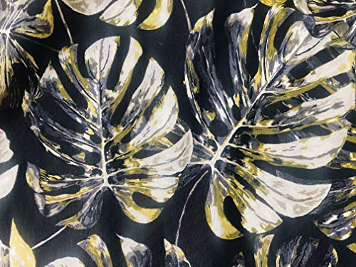 Black & Green Palm Banana Leaf Print Fabric Tropical Leaves Cotton Curtain Material Upholstery - 55 inches Wide (Sold by The Yard)