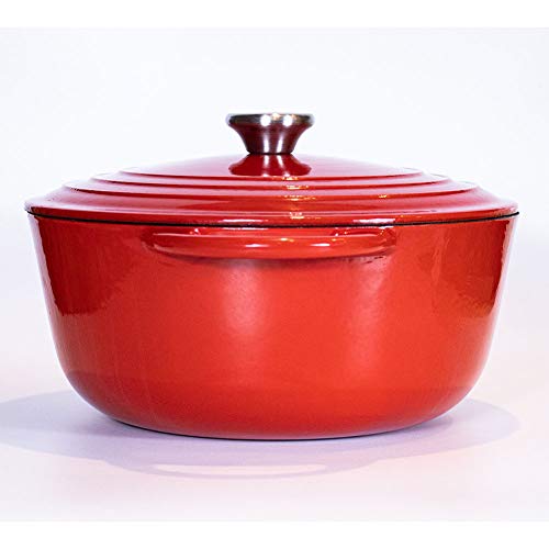 HUABANG Enameled Cast Iron Dutch Oven with Lid,Cast Iron Pot, Diameter Suitable For All Kinds of Cookware and Induction Cooker,Dishwasher,Suitable for Making Food (4.3 Quart, Cerise Round)