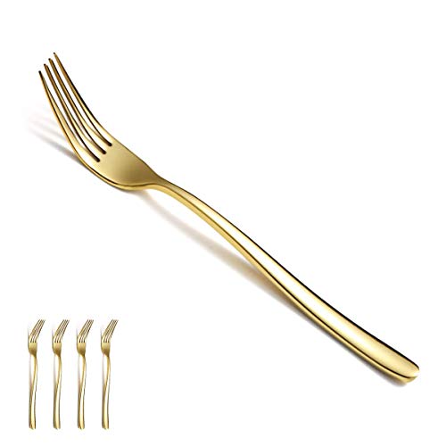 Gold Dinner Forks 4 Pieces, Homquen Sturdy Stainless Steel 8.1" Modern Design Forks Set, Table Fork, Salad Fork With Smooth Edge Dishwasher Safe