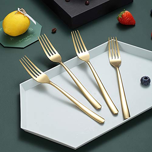 Gold Dinner Forks 4 Pieces, Homquen Sturdy Stainless Steel 8.1" Modern Design Forks Set, Table Fork, Salad Fork With Smooth Edge Dishwasher Safe