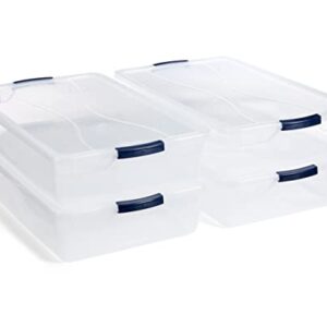 Rubbermaid Cleverstore Clear 41 Qt/10.25 Gal, Pack of 4 Stackable Plastic Containers with Durable Latching Clear Lids, Visible Storage, Great for Craft, Tool, and Toy Storage