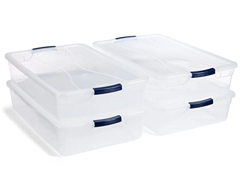 Rubbermaid Cleverstore Clear 41 Qt/10.25 Gal, Pack of 4 Stackable Plastic Containers with Durable Latching Clear Lids, Visible Storage, Great for Craft, Tool, and Toy Storage