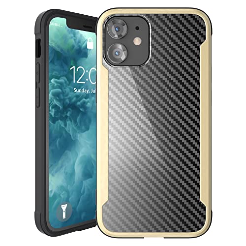 Nicexx Designed for iPhone 12 Mini Case with Carbon Fiber Pattern, 12ft. Drop Tested, Wireless Charging Compatible - Gold