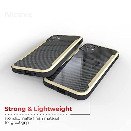 Nicexx Designed for iPhone 12 Mini Case with Carbon Fiber Pattern, 12ft. Drop Tested, Wireless Charging Compatible - Gold