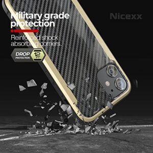 Nicexx Designed for iPhone 12 Mini Case with Carbon Fiber Pattern, 12ft. Drop Tested, Wireless Charging Compatible - Gold