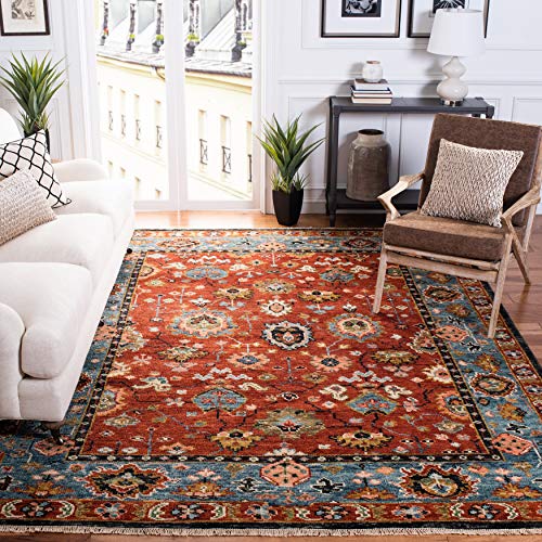 SAFAVIEH Samarkand Collection 10' x 14' Red/Blue SRK117Q Hand-Knotted Traditional Oriental Premium Wool Area Rug