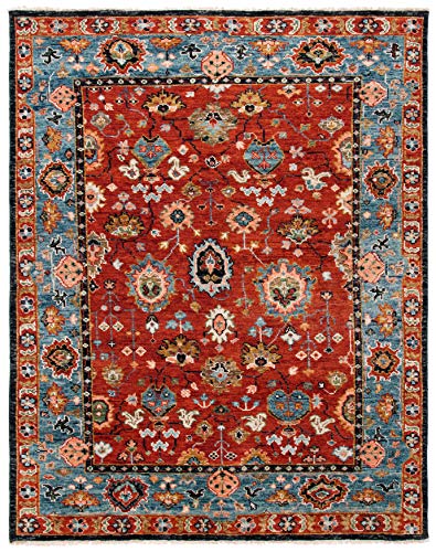 SAFAVIEH Samarkand Collection 10' x 14' Red/Blue SRK117Q Hand-Knotted Traditional Oriental Premium Wool Area Rug