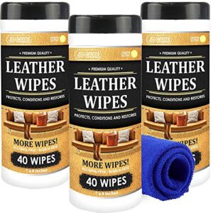 jj care leather wipes for car seats [pack of 120] leather cleaning wipes + free microfiber cloth, leather car seat cleaner, leather wipes for couch, car interior, furniture, shoes and purses