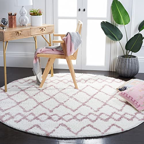 SAFAVIEH Berber Shag Collection 3' Square Light Grey/Cream BER165B Moroccan Non-Shedding Living Room Bedroom Dining Room Entryway Plush 1.25-inch Thick Area Rug