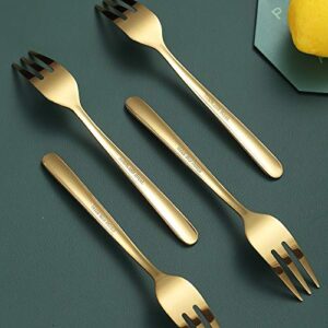 Gold Dessert Forks 4 Pieces, Homquen 6" Modern Design Stainless Steel Tea Fork Set, Small Cake Fork, Fruit Forks Silver For Parties Events Wedding Dishwasher Safe