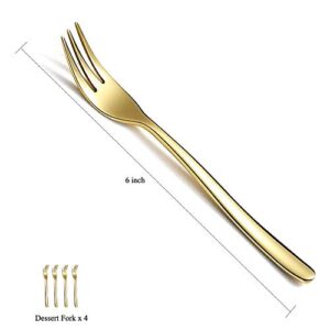 Gold Dessert Forks 4 Pieces, Homquen 6" Modern Design Stainless Steel Tea Fork Set, Small Cake Fork, Fruit Forks Silver For Parties Events Wedding Dishwasher Safe