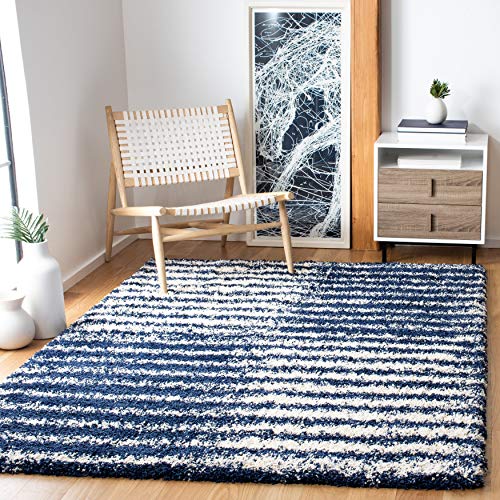 SAFAVIEH Hudson Shag Collection 9' x 12' Navy/Ivory SGH298N Modern Abstract Non-Shedding Living Room Bedroom Dining Room Entryway Plush 2-inch Thick Area Rug