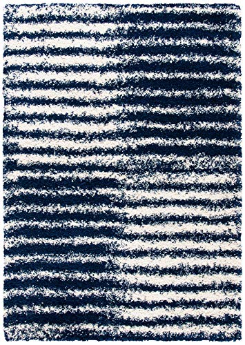 SAFAVIEH Hudson Shag Collection 9' x 12' Navy/Ivory SGH298N Modern Abstract Non-Shedding Living Room Bedroom Dining Room Entryway Plush 2-inch Thick Area Rug