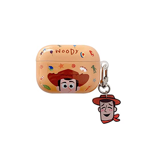 Soft TPU Cute AirPod Pro Case Cover for Apple AirPods 2019 with Charm Keychain Clip Woody Sheriff Cowboy Toy Story Pixar Disney Cartoon Cool Fun Lovely Special Kids Girls Boys Daughter Son