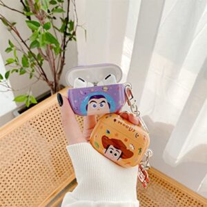 Soft TPU Cute AirPod Pro Case Cover for Apple AirPods 2019 with Charm Keychain Clip Woody Sheriff Cowboy Toy Story Pixar Disney Cartoon Cool Fun Lovely Special Kids Girls Boys Daughter Son