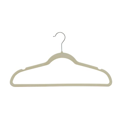 Amazon Basics Slim, Velvet, Non-Slip Suit Clothes Hangers, Ivory/Silver - Pack of 50 & Kids Velvet, Non-Slip Clothes Hangers, Beige - Pack of 30