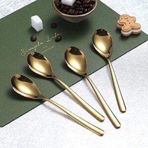 Gold Teaspoons 4 Pieces, Homquen 6.6" Modern Design Stainless Steel Tea Spoons Set, Small Spoon Silver Dishwasher Safe