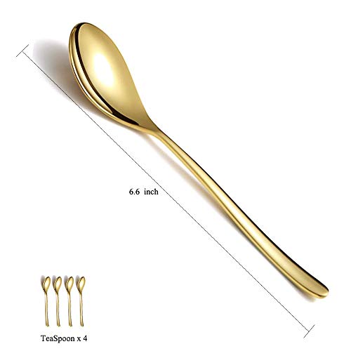 Gold Teaspoons 4 Pieces, Homquen 6.6" Modern Design Stainless Steel Tea Spoons Set, Small Spoon Silver Dishwasher Safe