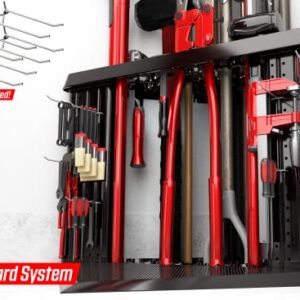 PeerBasics Corner Tool Rack, Garage Storage Organization, Up to 40 Tools like Shovels Brooms Rakes Mops Hammers Pruners, Organize Garden Yard Plus Pegboard, Wall Mounting, Peg Hooks Hardware Included