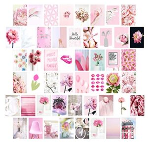 pink aesthetic picture for wall collage, rosy collage print kit, warm color room decor for girls, wall art prints for room, dorm photo display, vsco posters for bedroom - set of 50-4x6 (blush pink)