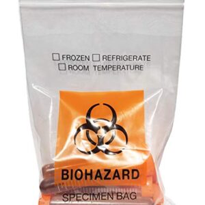 Daarcin 100pcs Biohazard Specimen Bags, 6x9.8in/15x25cm Laboratory Sample Bag with Biohazard Logo Printing, Ziplock Top with Outside Pocket Paperwork Pouch