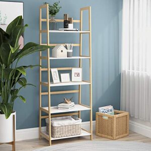 rasoo 5-tier bookshelf wood frame tall bookcase ladder shelf storage etagere book shelf organizer for living room， study room and bedroom, 24.41"x15.75"x70.87”（l x wx h）