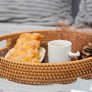 Rattan Decorative Tray with Natural Wood - Coffee Table/ Ottoman Tray - Vanity Tray - Fruit Basket - Serving Tray