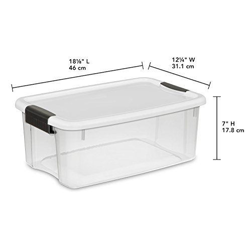 Sterilite 19889804 70 Quart/66 Liter Ultra Box Clear with a White Lid and Black Latches, 4-Containers & 19849806 18 Quart/17 Liter Ultra Latch Box, Clear with a White Lid and Black Latches, 6-Pack