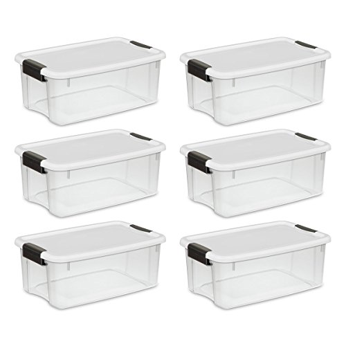 Sterilite 19889804 70 Quart/66 Liter Ultra Box Clear with a White Lid and Black Latches, 4-Containers & 19849806 18 Quart/17 Liter Ultra Latch Box, Clear with a White Lid and Black Latches, 6-Pack