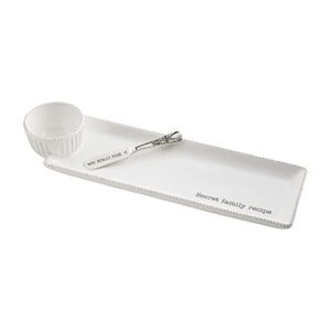 mud pie secret family recipe white ceramic tray with dip cup, 4 1/2" x 15" | spreader 5 1/2"