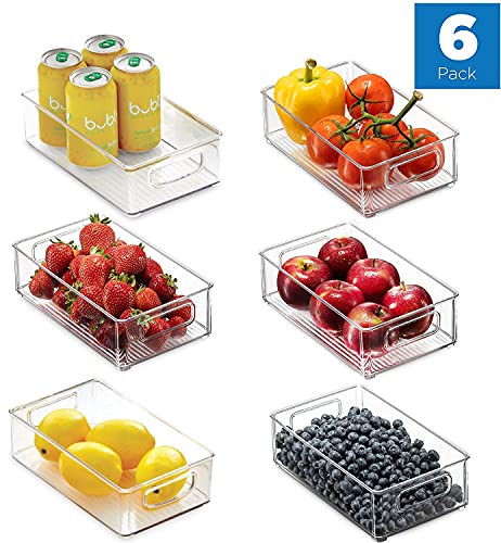 Kapebow Kitchen Storage Organizer Bins - Home Pantry Organizers 6pcs Refrigerator Organizer Bins Plastic Fridge Freezer Containers Cabinets Bin BPA Free Clear Plastic Pantry Storage Racks