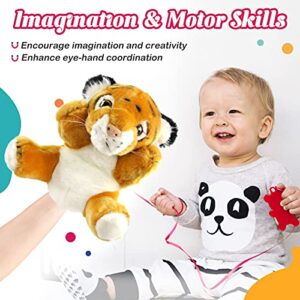 SpecialYou Tiger Hand Puppet Zoo Animal Puppets Jungle Friends Plush Toy for Imaginative Play, Storytelling, Teaching, Preschool & Role-Play, 8’’