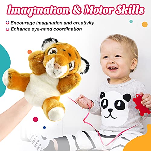 SpecialYou Tiger Hand Puppet Zoo Animal Puppets Jungle Friends Plush Toy for Imaginative Play, Storytelling, Teaching, Preschool & Role-Play, 8’’