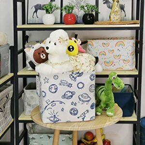 ONOEV Square Fabric storage box, decorative basket and finishing basket with handle are used for the storage of clothes, books and sundries (Blue Planet)