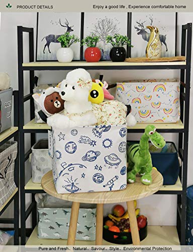 ONOEV Square Fabric storage box, decorative basket and finishing basket with handle are used for the storage of clothes, books and sundries (Blue Planet)