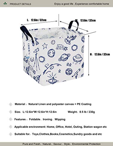 ONOEV Square Fabric storage box, decorative basket and finishing basket with handle are used for the storage of clothes, books and sundries (Blue Planet)