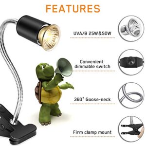 Fischuel Reptile Heat Lamp,Heating Lamp with Clamp, Adjustable Habitat Basking Heat Lamp,UVA/UVB Light Lamp 360° Rotatable Clip and Dimmable Switch for Aquarium(Bulb Included) (E27,110V)