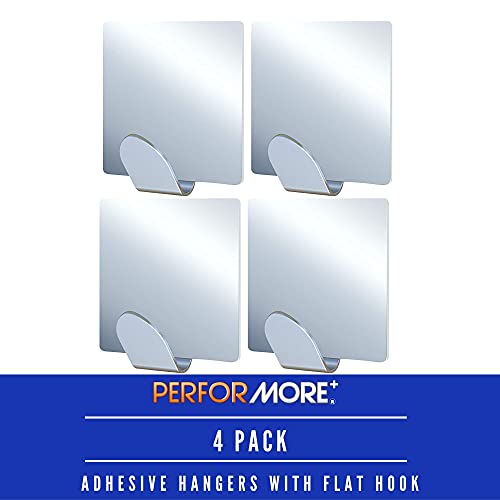 Performore 4 Pack of Flat Razor Hook, Adhesive Stainless Steel Washcloth Loofah Holder for Shower Bathroom Walls