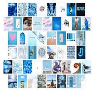 blue wall collage kit aesthetic pictures, blue aesthetic pictures, collage print kit, bedroom decor for teen girls, vsco girls bedroom - set of 50 pcs photo prints 4x6 (dark blue)