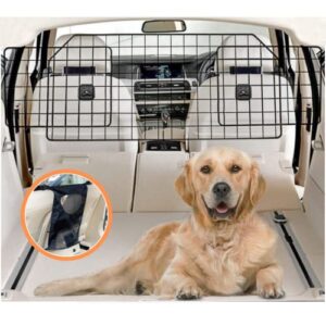 coleta dog car barrier for suvs & vehicles - adjustable large pet barrier with bonus guard mesh for full coverage. heavy-duty, universal-fit easy install-removal divider for pet car safety