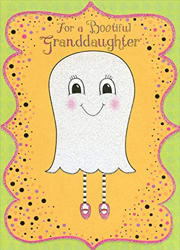 Designer Greetings Cute Sparkling Ghost with Pink Shoes Juvenile Halloween Card for Granddaughter