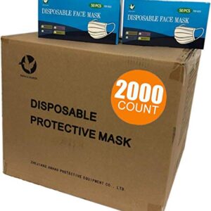 2000 PCS Wholesale Bulk Disposable Face Masks Blue (40 Boxes, 50pcs/Box), 3-Layers